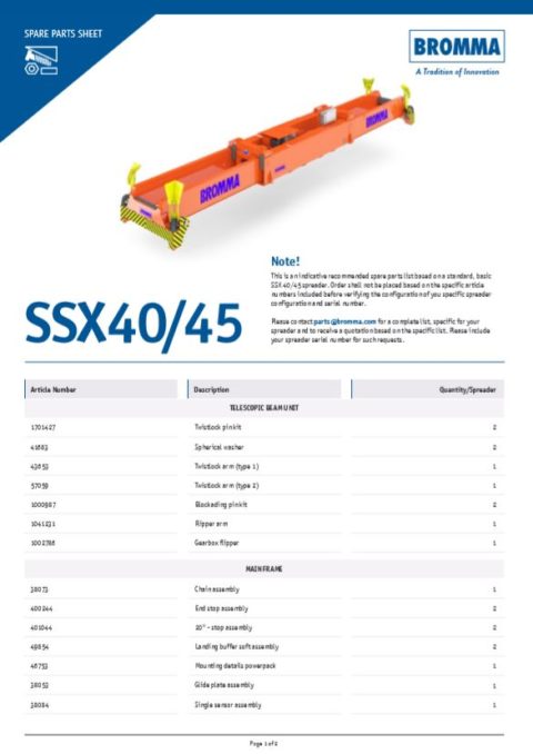 Bromma recommended spare parts - Bromma