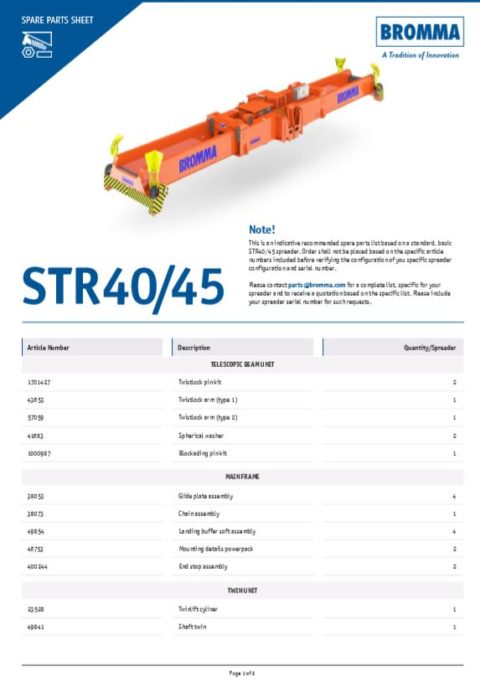 Bromma recommended spare parts - Bromma